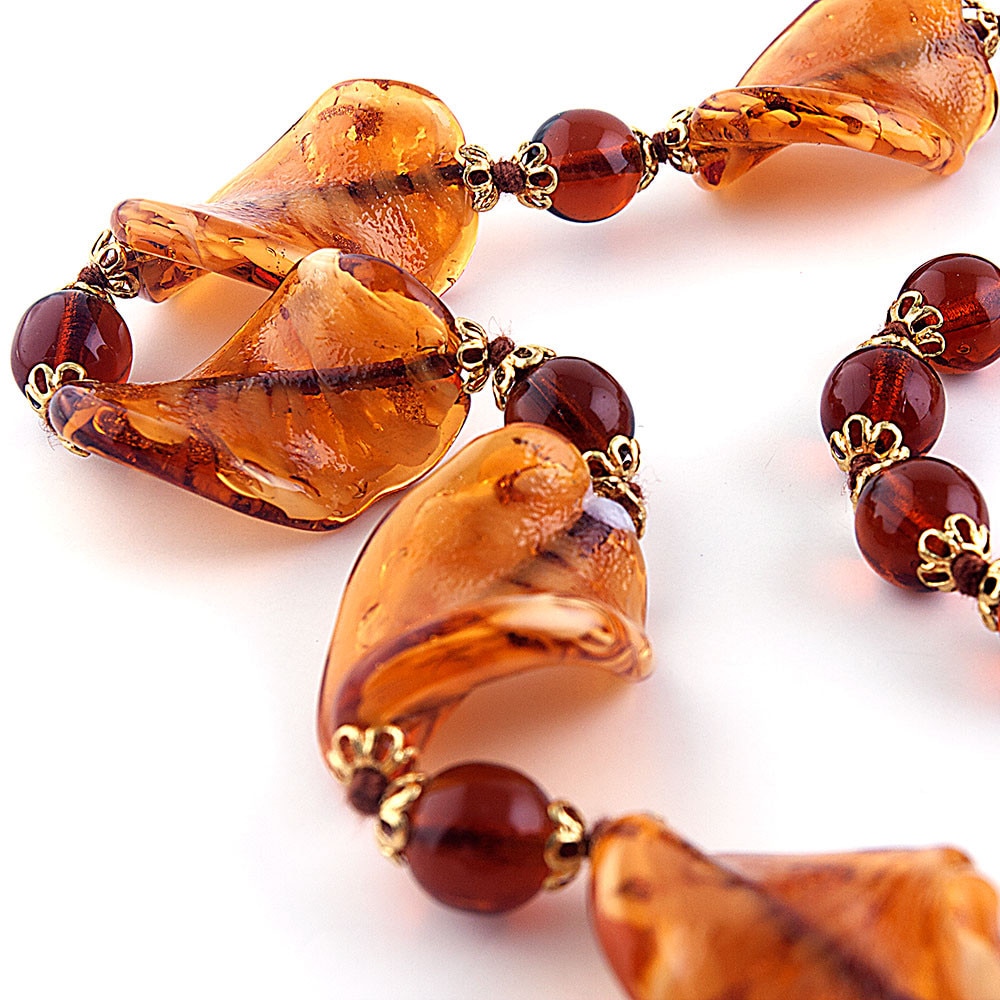 Colier SPIRALE ambra din sticla de Murano, 50 cm, Bijuterii Original ...